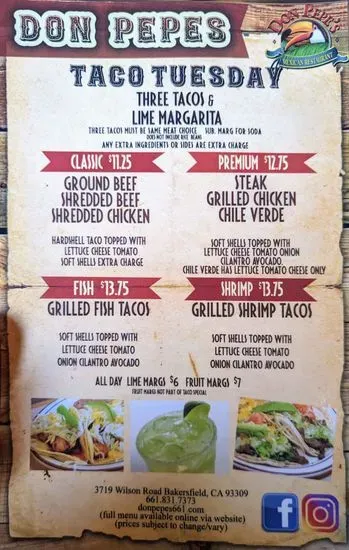 Don Pepe's Mexican Restaurant Menu | Bakersfield, CA | Checkle