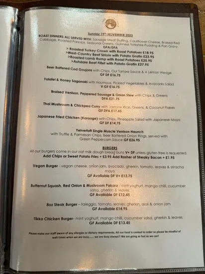 The Tuning Fork Menu | Rugby | Checkle