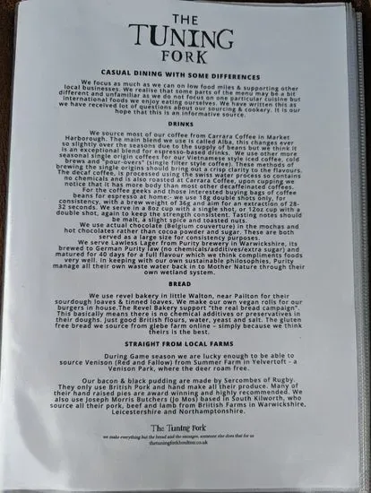 The Tuning Fork Menu | Rugby | Checkle