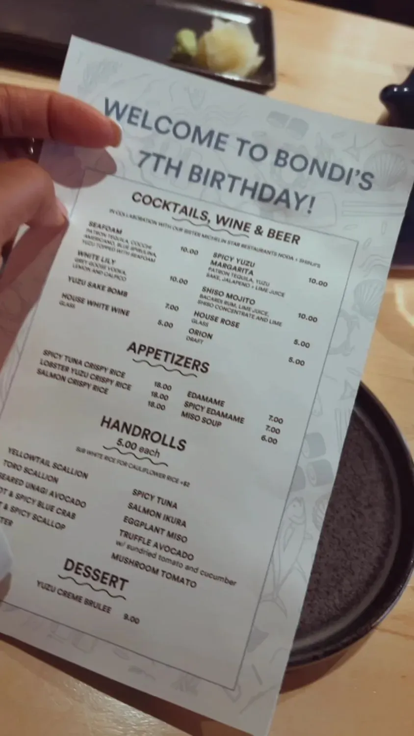 Bondi Sushi Menu - Updated November 2025