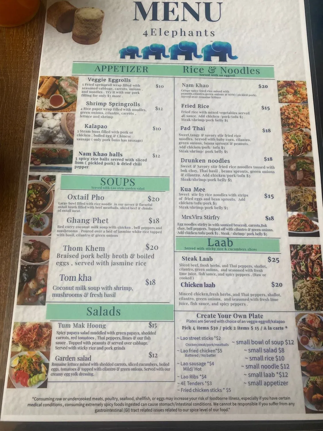 4 Elephants Menu - Updated November 2025