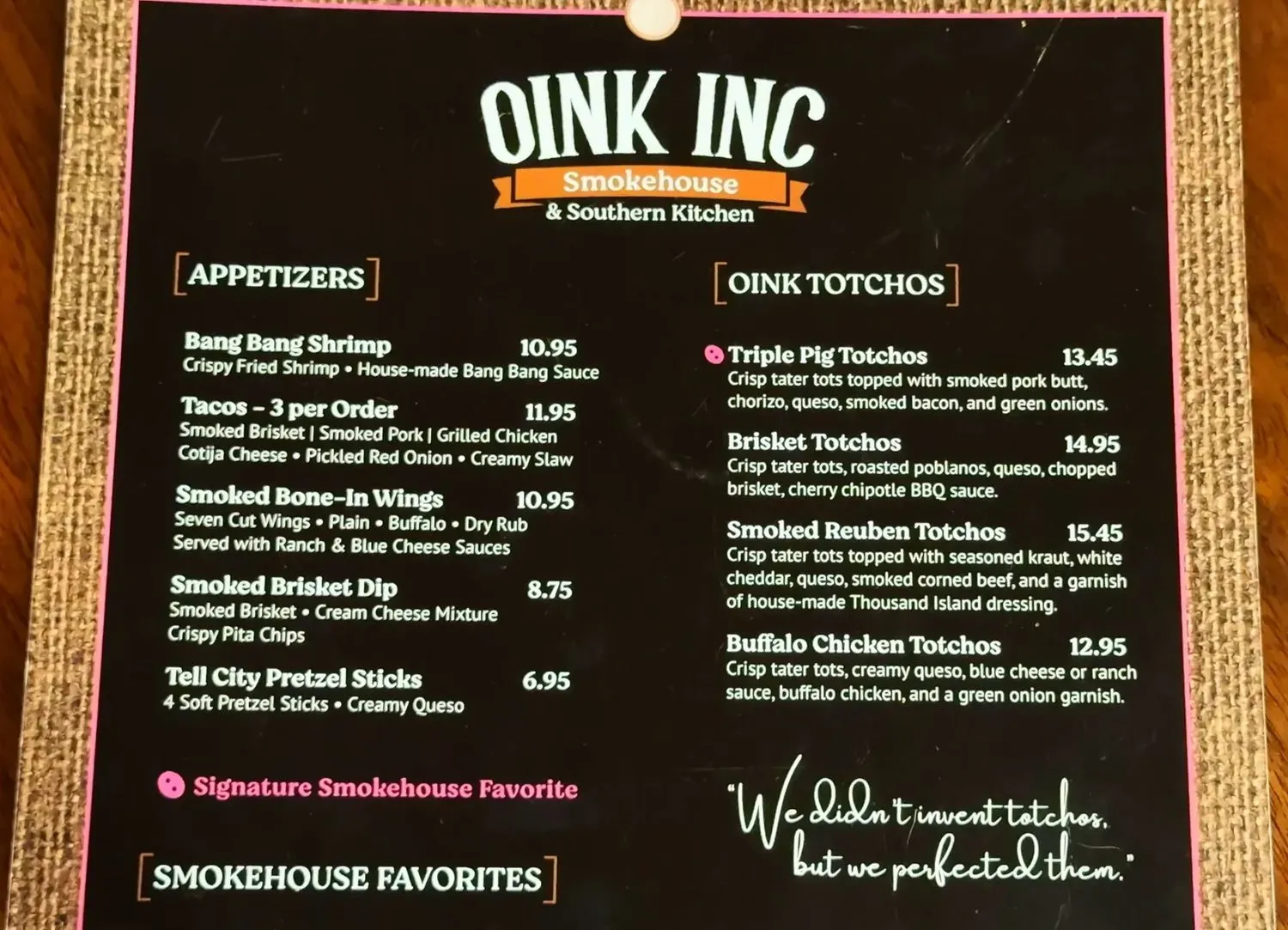 Oink Inc Smokehouse and Southern Kitchen Menu - Updated October 2025