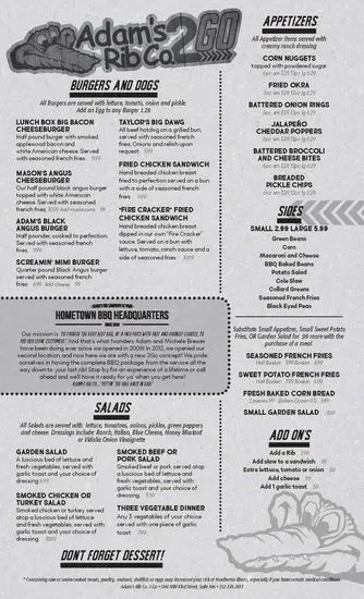 Adam’s Rib Co. 2 Go Menu | Gainesville, FL | Checkle