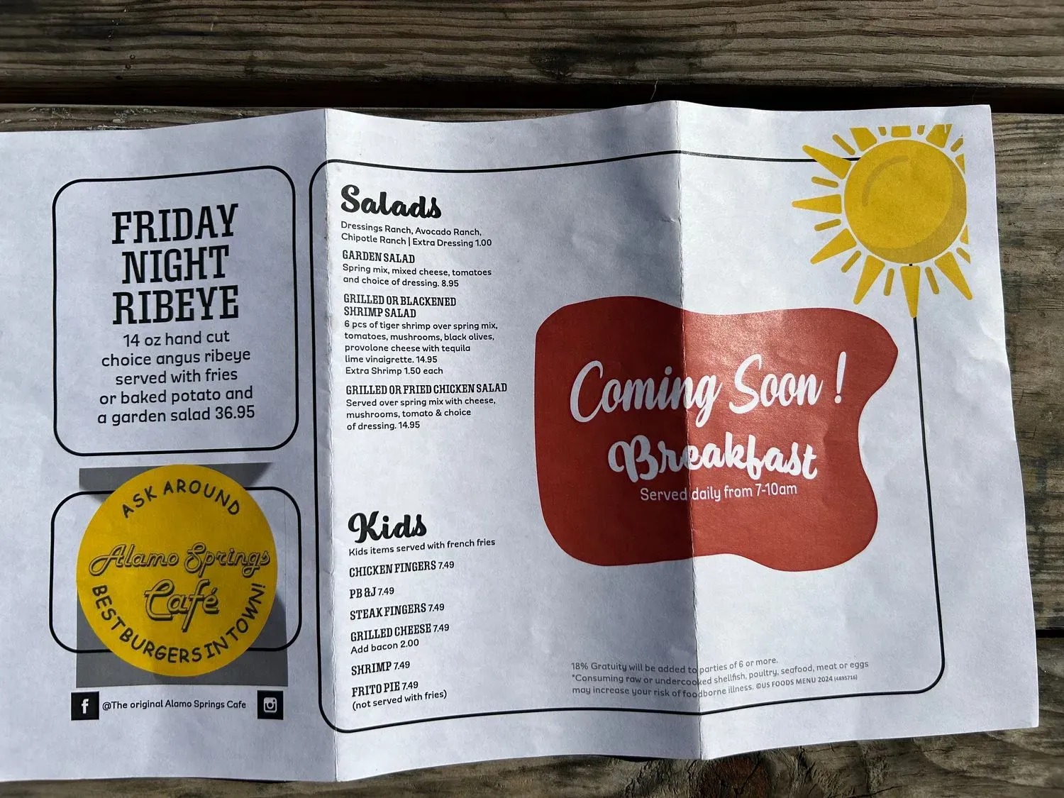 Alamo Springs Café Menu - Updated October 2025