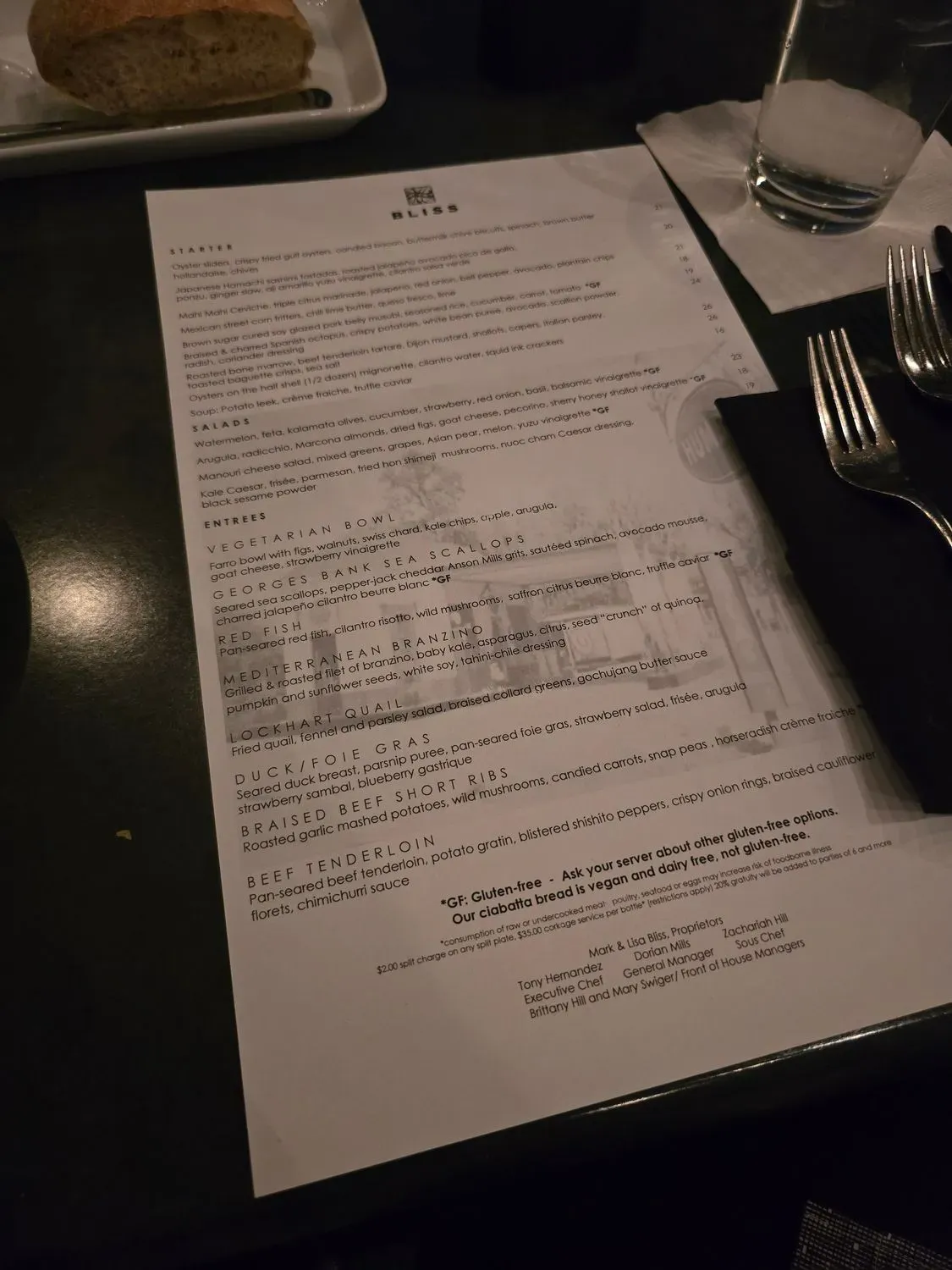 Bliss Restaurant Menu - Updated November 2025