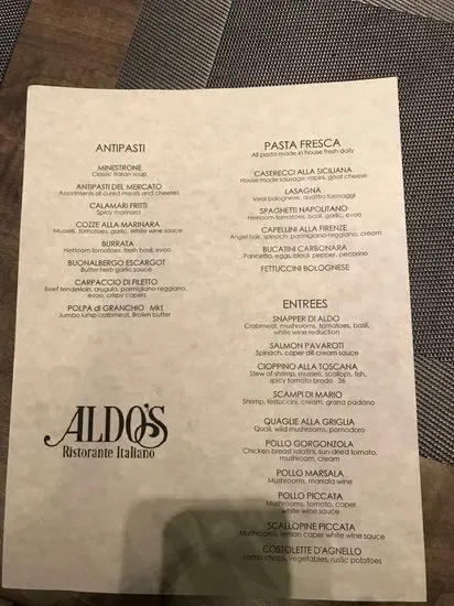 Aldo's Ristorante Italiano Menu | San Antonio, TX | Checkle