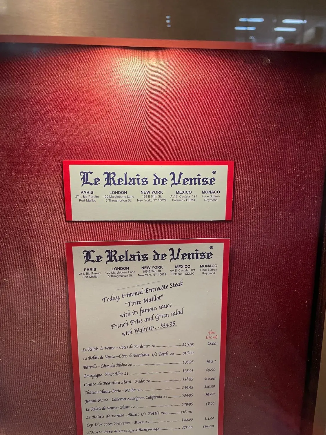 Le Relais de Venise L'Entrecôte Menu - Updated November 2025