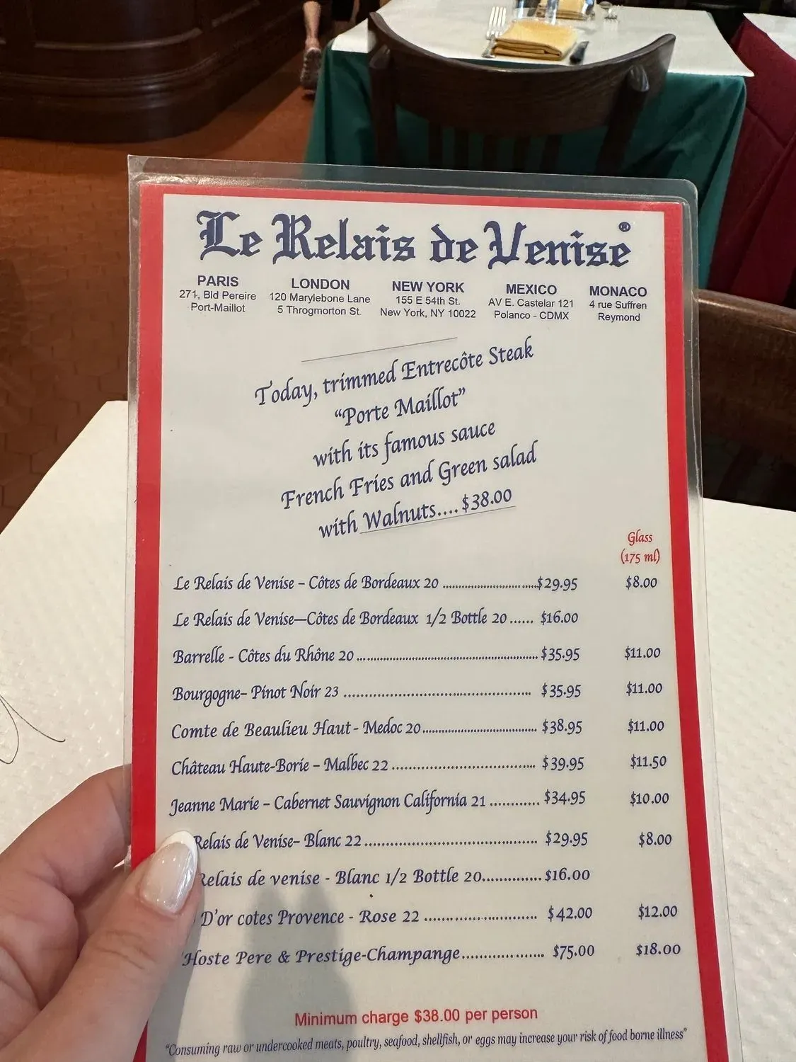 Le Relais de Venise L'Entrecôte Menu - Updated November 2025