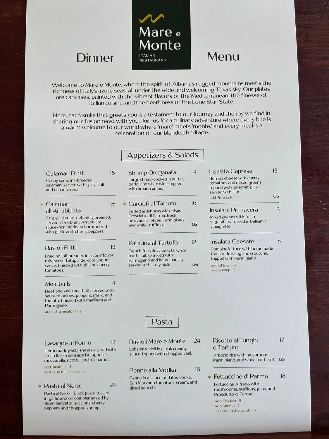 Mare E Monte Italian Restaurant (San Antonio) Menu - Updated September 2025