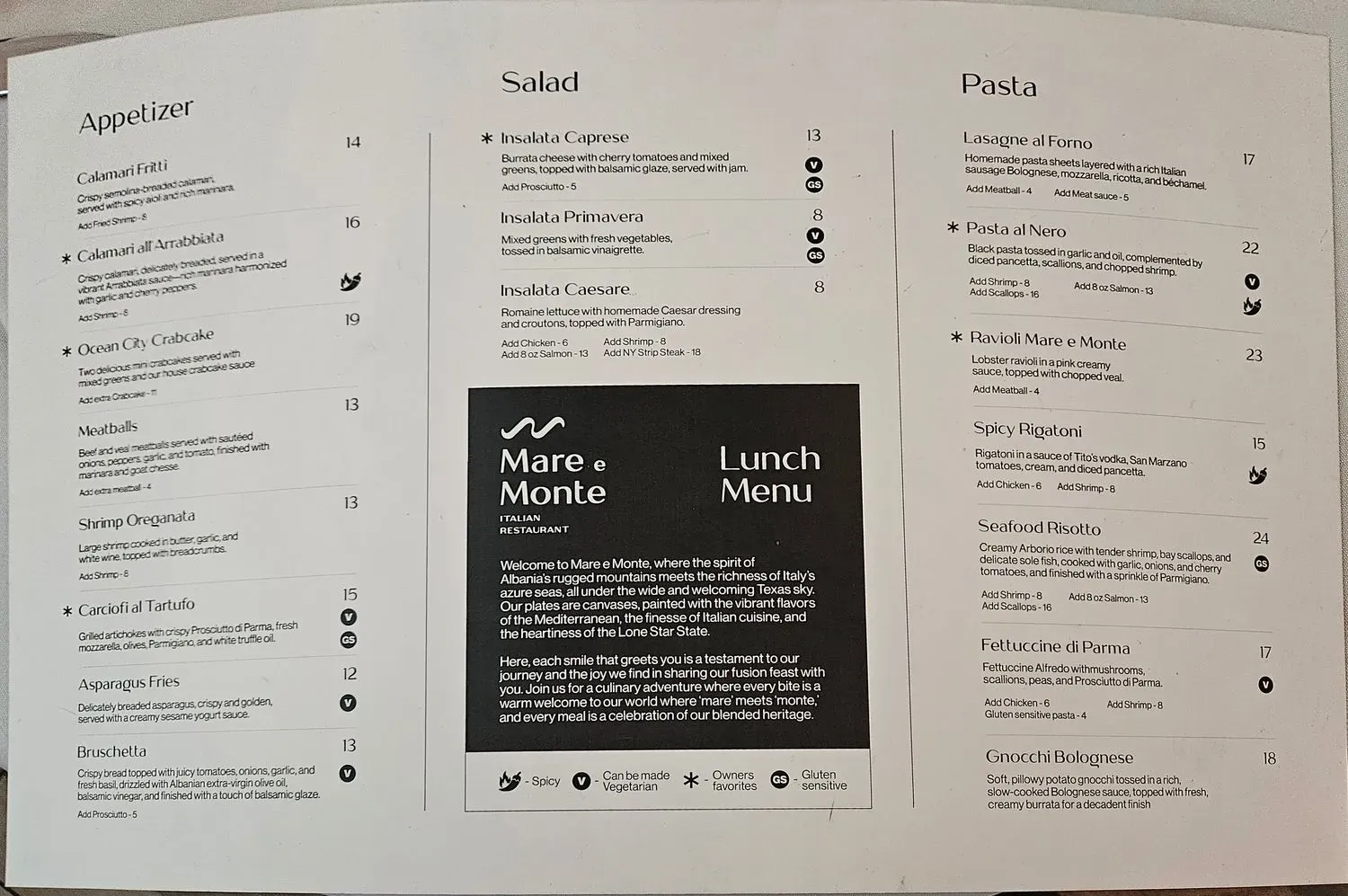 Mare E Monte Italian Restaurant (San Antonio) Menu - Updated November 2025