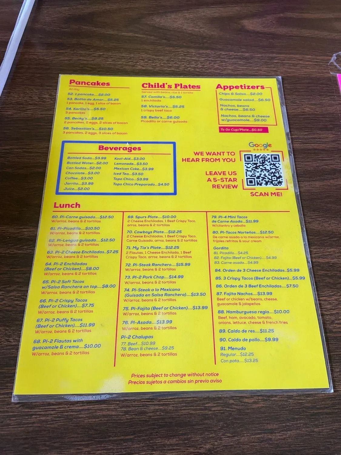 My Tia's Mexican Restaurant Menu - Updated November 2025