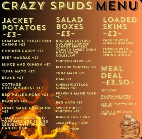 Crazy spuds Menu | Worksop | Checkle