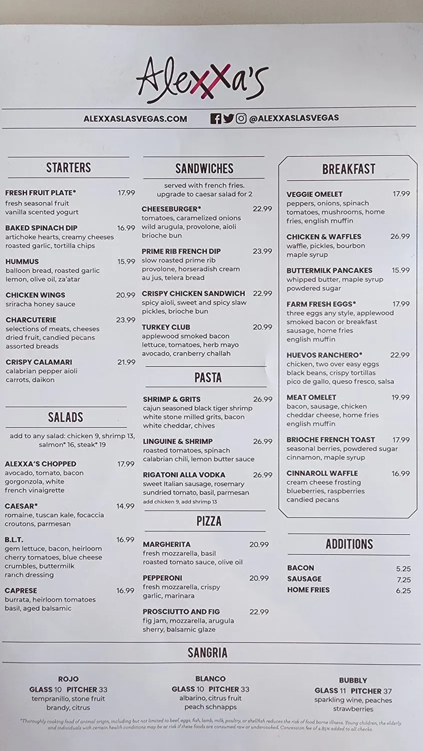 Alexxa's Menu - Updated October 2025