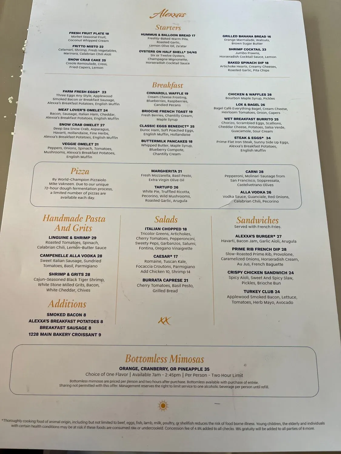 Alexxa's Menu - Updated November 2025