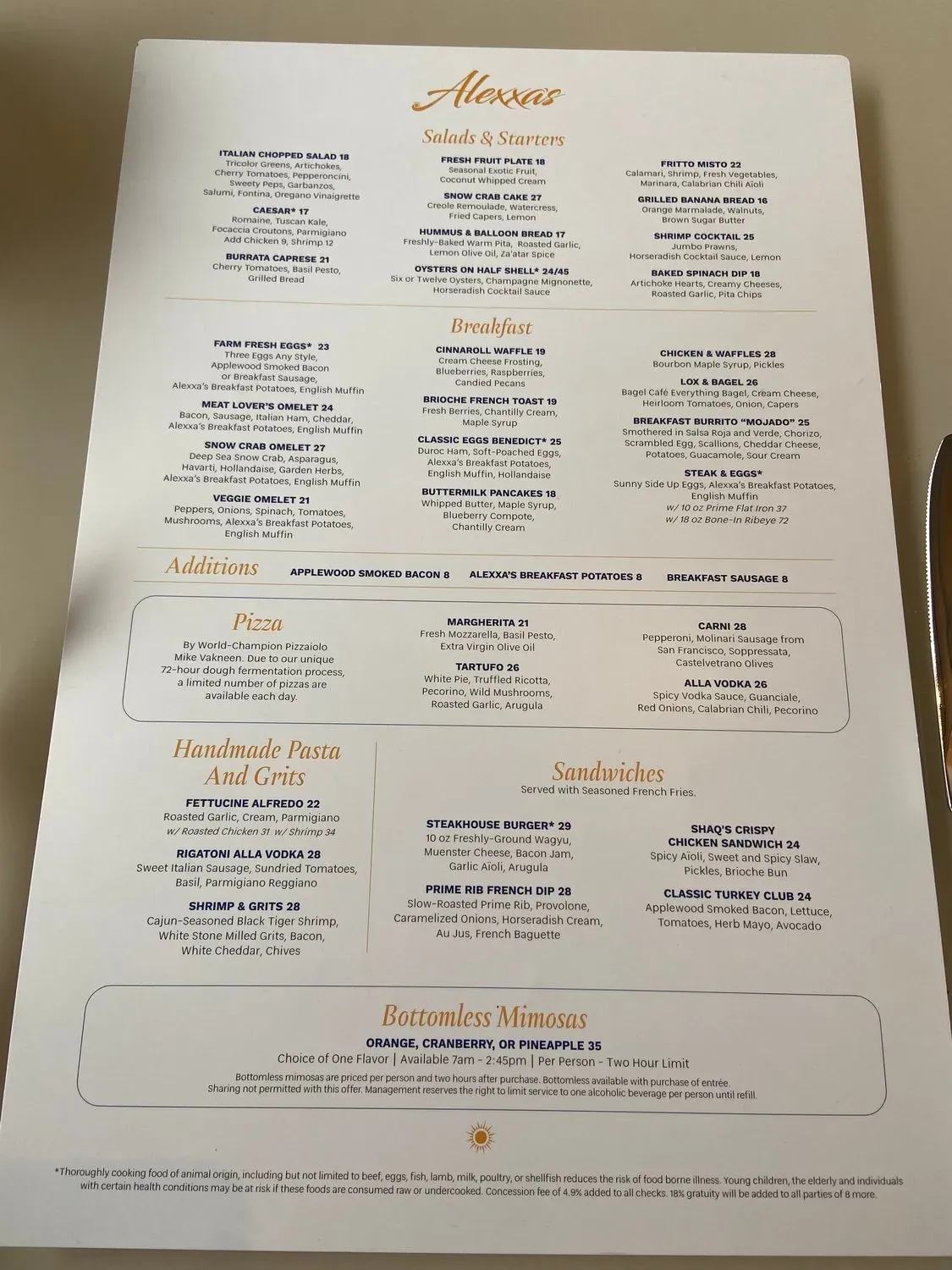 Alexxa's Menu - Updated November 2025