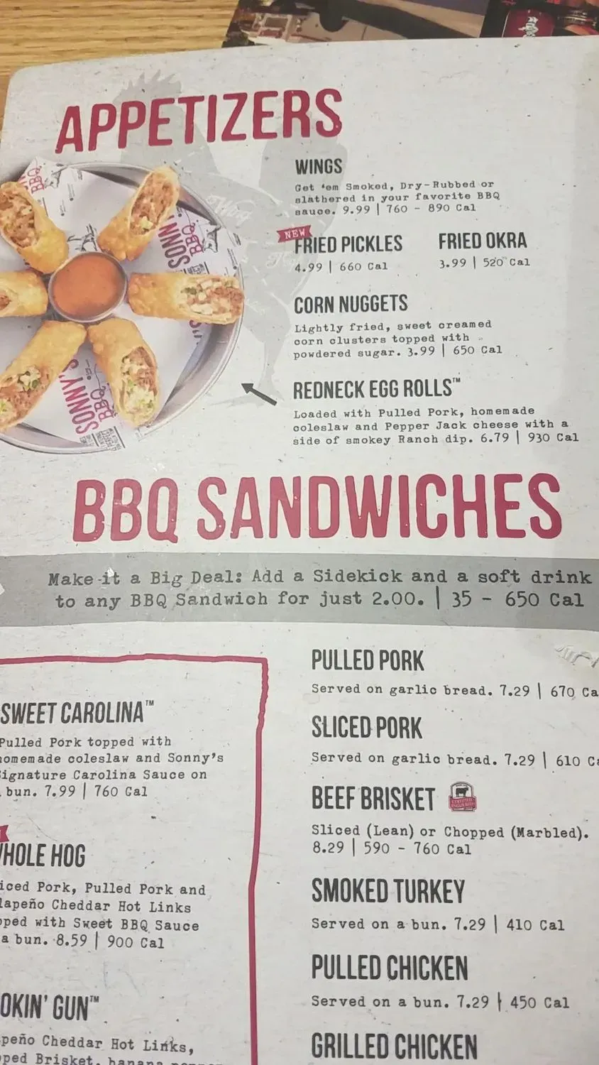 Sonny's BBQ Menu - Updated November 2025