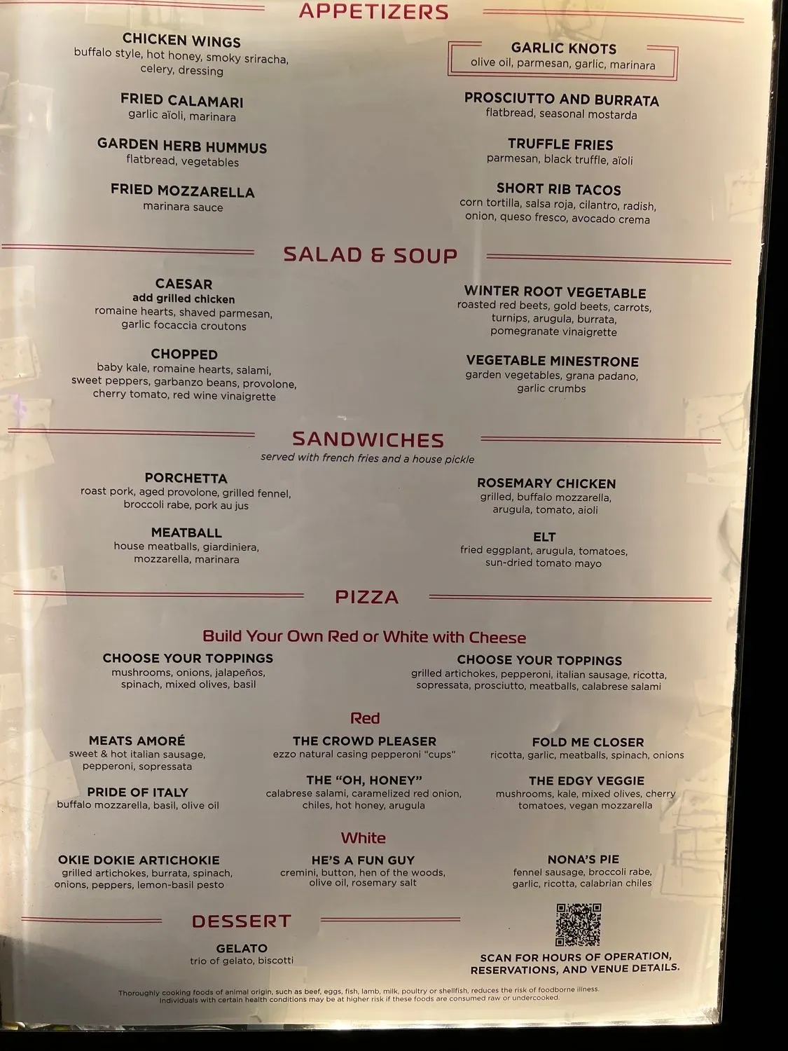 Moneyline Pizza & Bar Menu - Updated November 2025