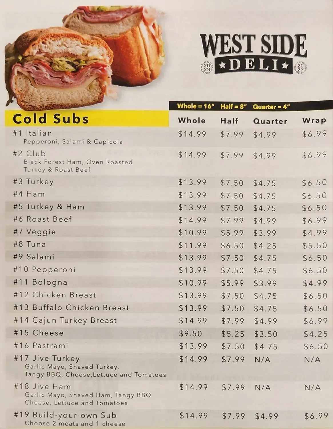 Tammy's West Side Deli Menu | Greenville, PA | Checkle