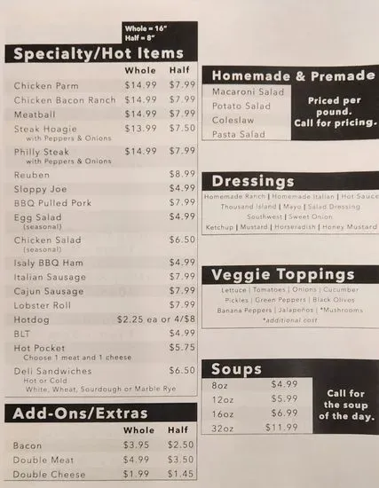 Tammy's West Side Deli Menu | Greenville, PA | Checkle