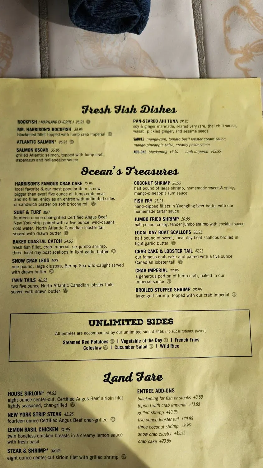 Harrison's Harbor Watch Menu - Updated November 2025