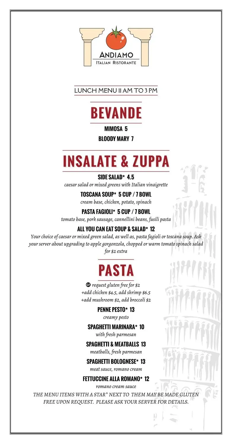 Andiamo Italian Ristorante Menu - Updated November 2025