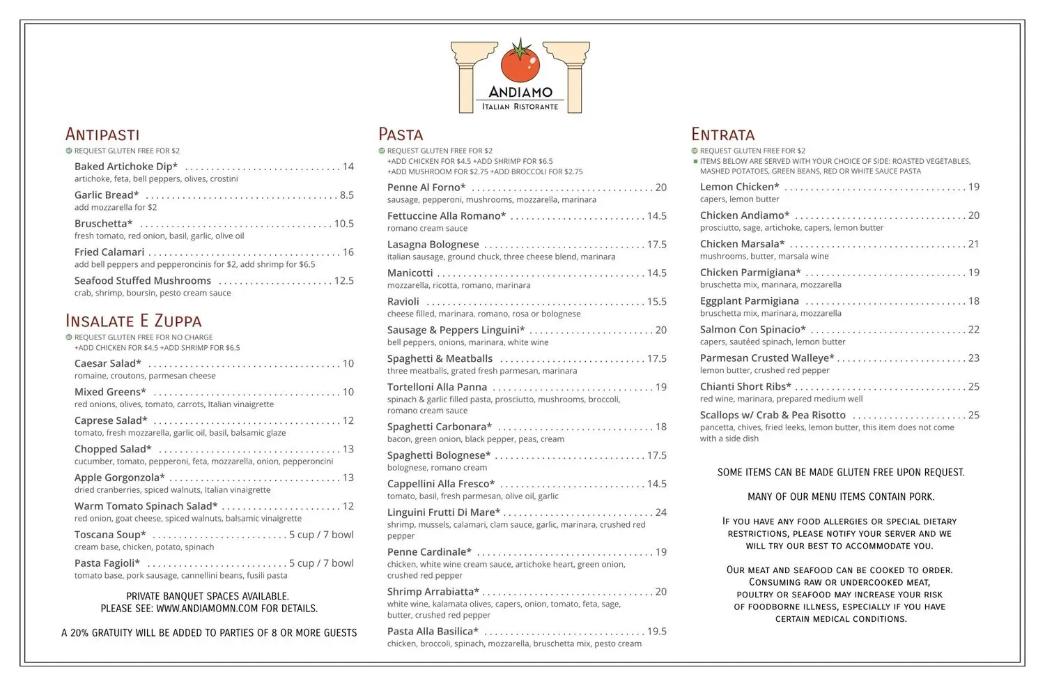 Andiamo Italian Ristorante Menu - Updated November 2025