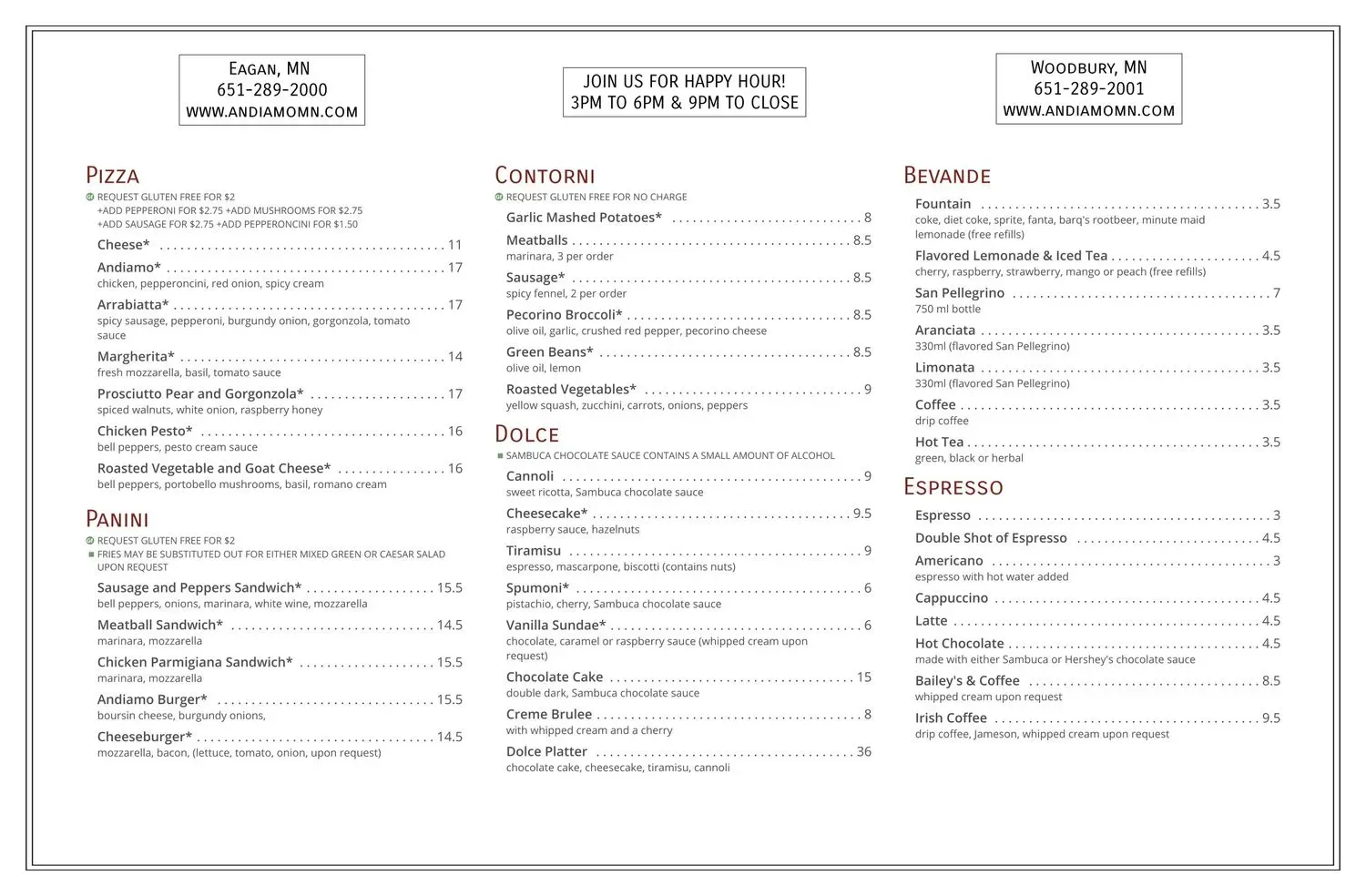 Andiamo Italian Ristorante Menu - Updated November 2025