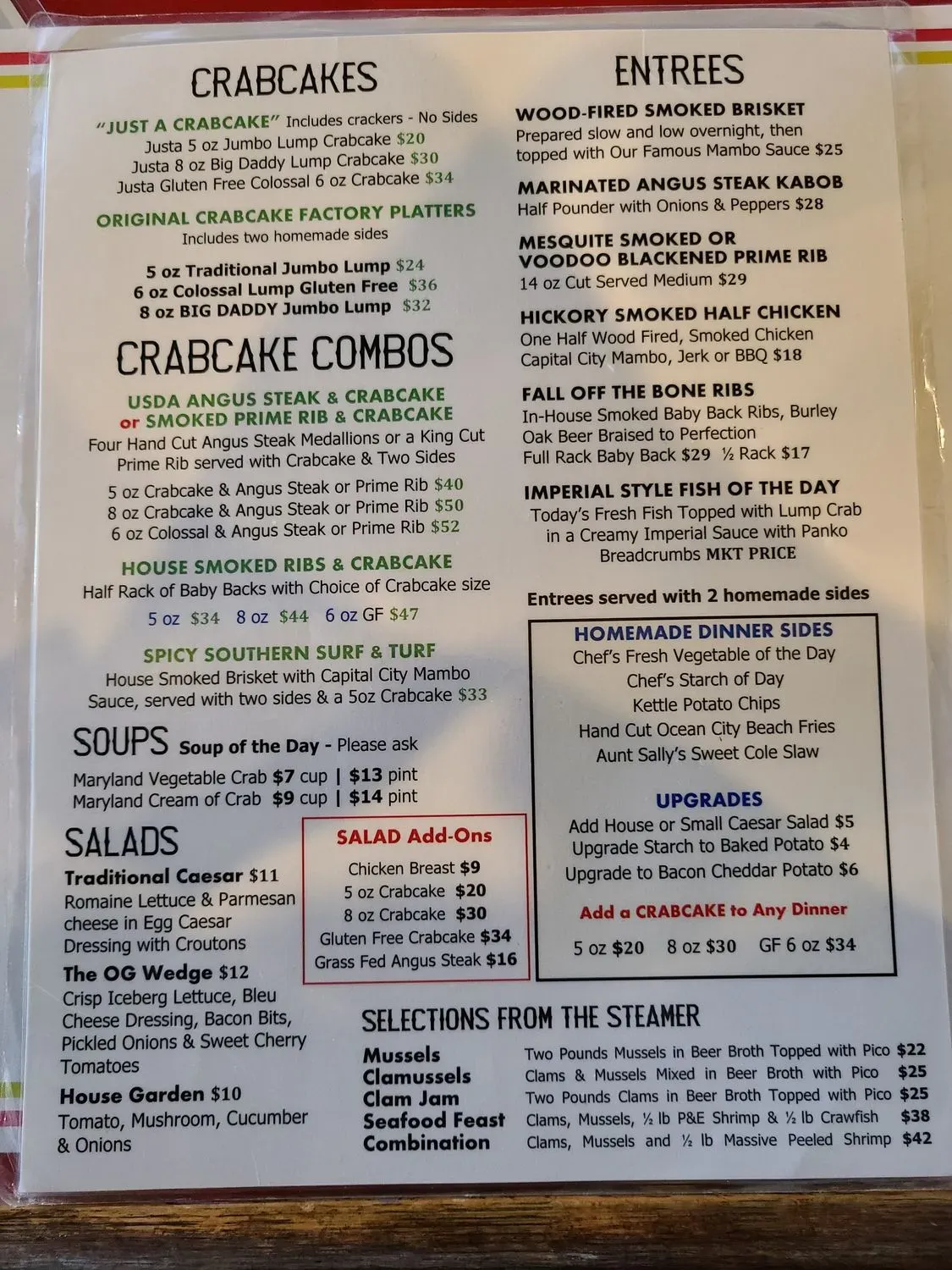 Crabcake Factory West Menu - Updated November 2025
