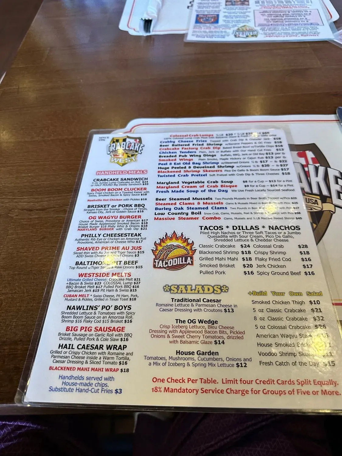 Crabcake Factory West Menu - Updated November 2025