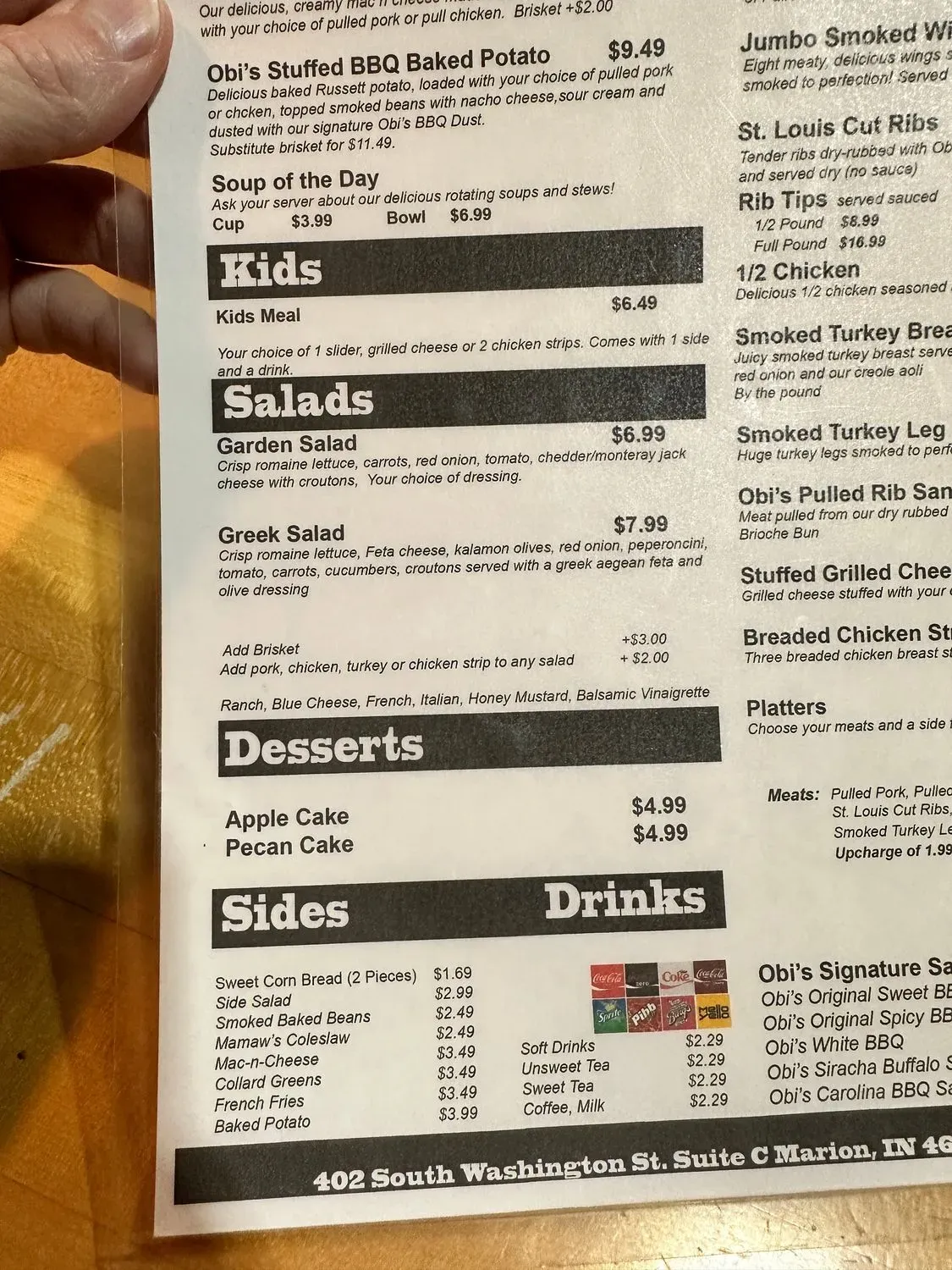 OBI's Barbecue Menu - Updated November 2025