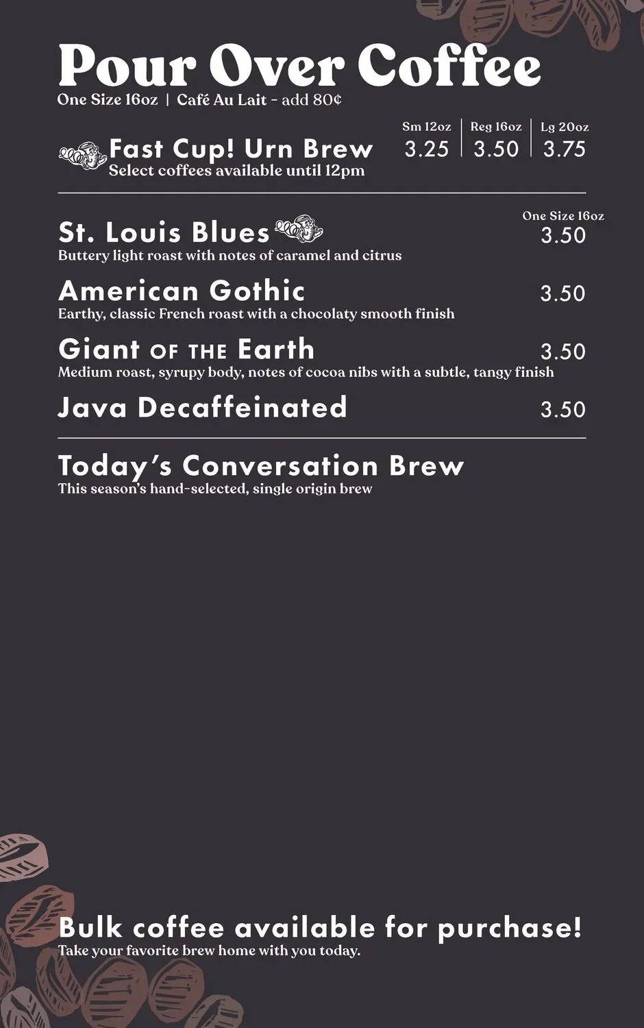 Java House Coffee Roasters - Downtown Menu - Updated November 2025
