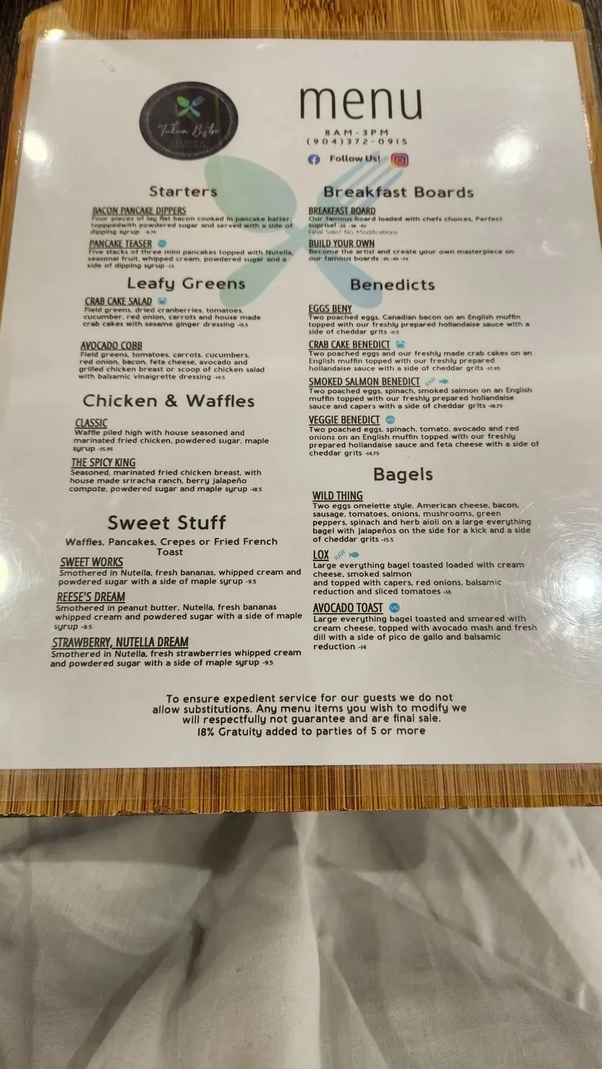 Tulua Bistro Jax Beach Menu - Updated November 2025