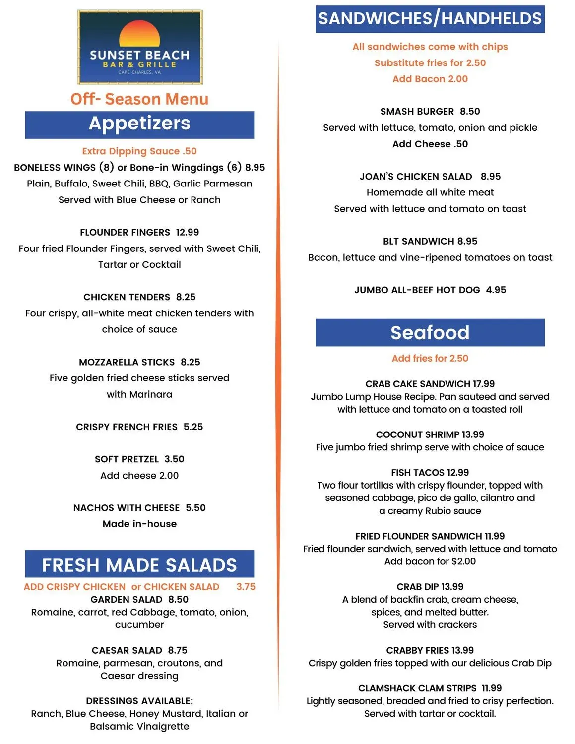 Sunset Beach Bar and Grille Menu - Updated October 2025