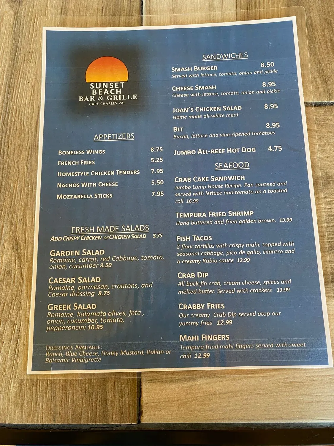 Sunset Beach Bar and Grille Menu - Updated October 2025