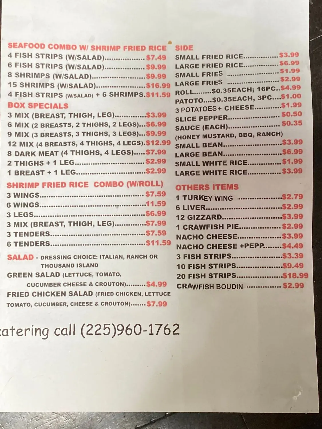 Blue Store Chicken Menu - Updated October 2025