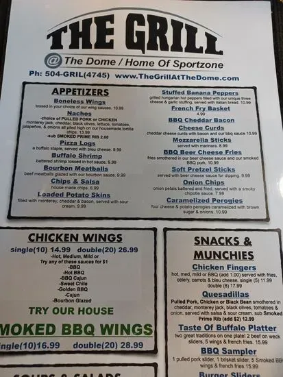 THE GRILL at the Dome / Home of SPORTZONE Menu | Tonawanda, NY | Checkle