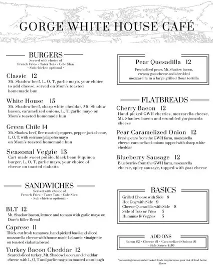 The Gorge White House Menu | Hood River, OR | Checkle