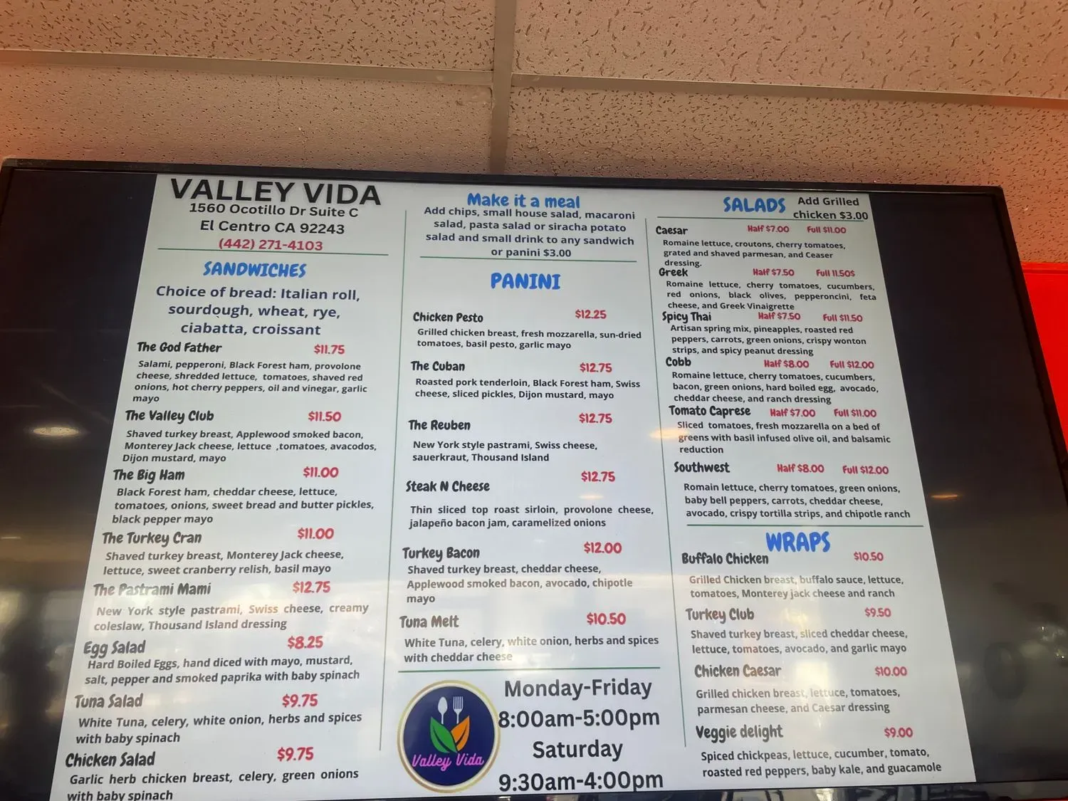 Valley Vida Menu - Updated November 2025