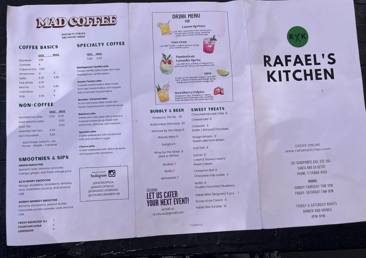 RAFAEL'S KITCHEN & MAD COFFEE Menu - Updated November 2025