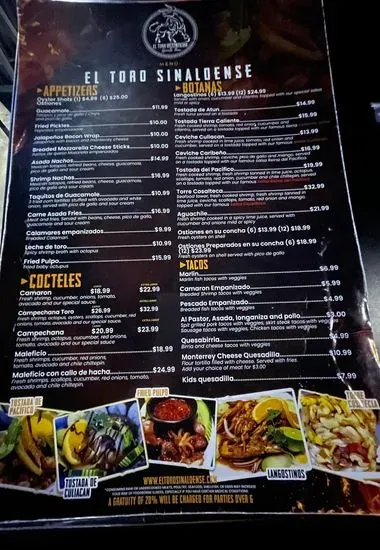 El Toro Sinaloense Menu | Dallas, TX | Checkle