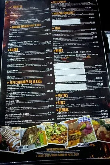 El Toro Sinaloense Menu | Dallas, TX | Checkle