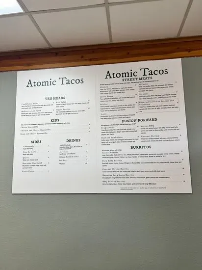 Atomic Tacos Menu - Updated November 2025