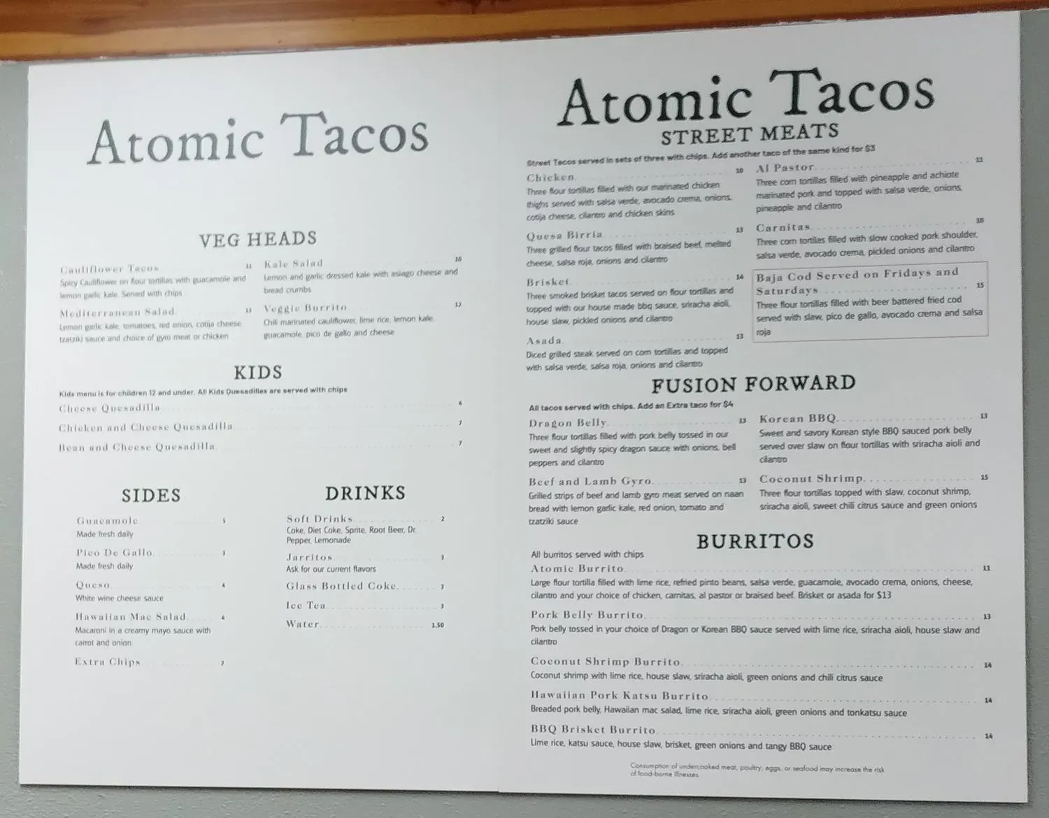 Atomic Tacos Menu - Updated October 2025