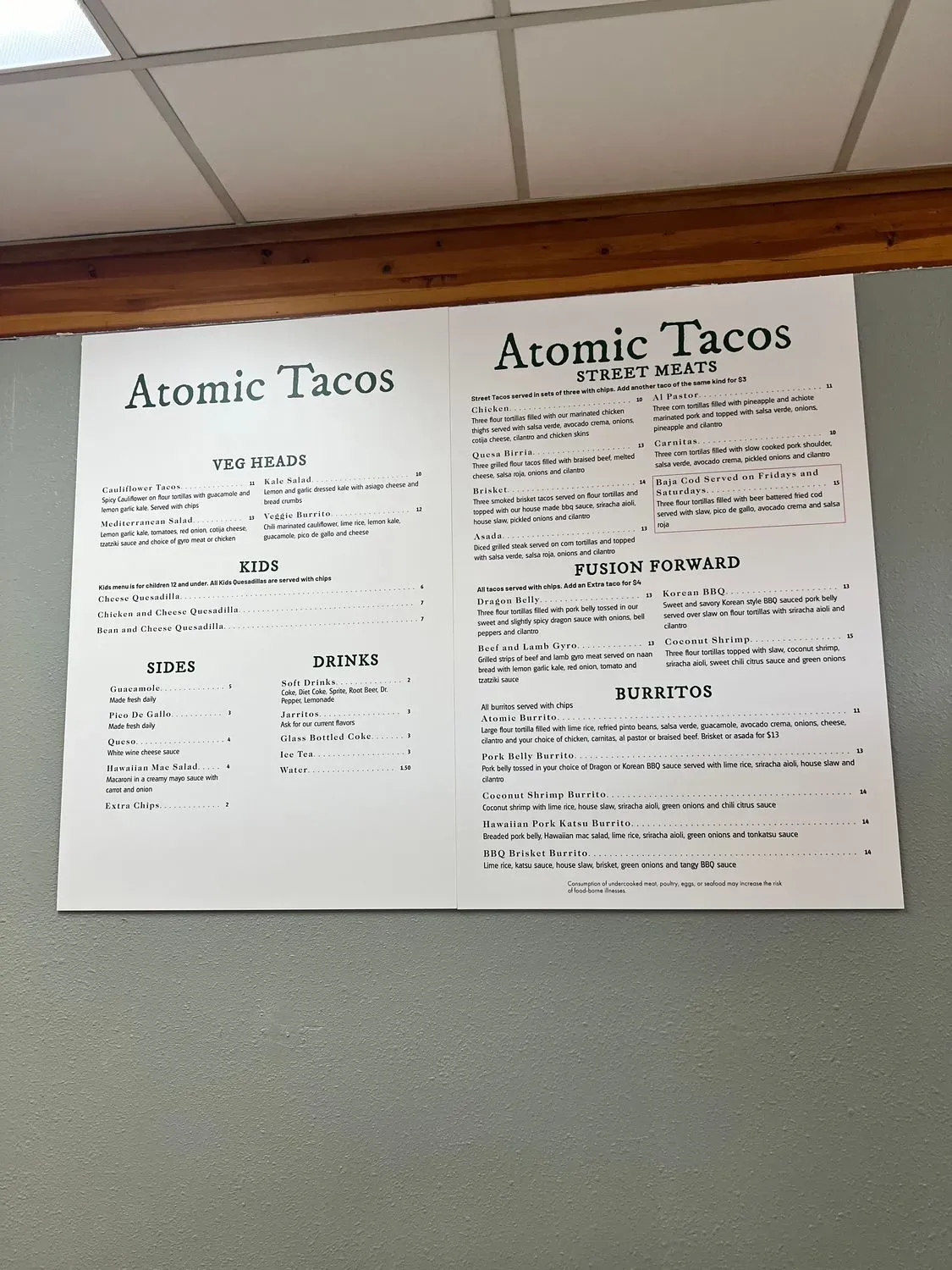 Atomic Tacos Menu - Updated November 2025