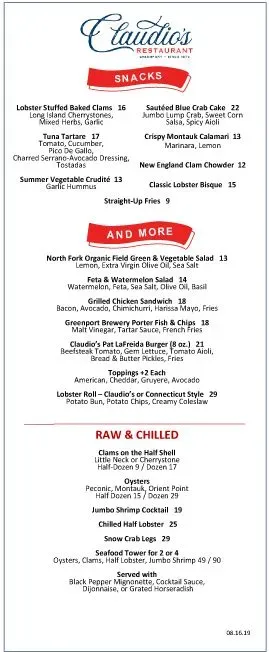 Claudio's Tavern & Grill Menu - Updated November 2025