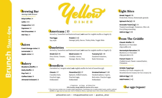 Yellow Diner Menu | Vienna, VA | Checkle