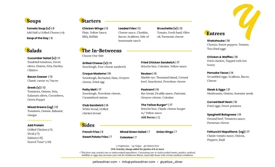 Yellow Diner Menu | Vienna, VA | Checkle