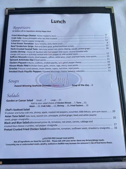 The Reef Menu | St. Augustine, FL | Checkle