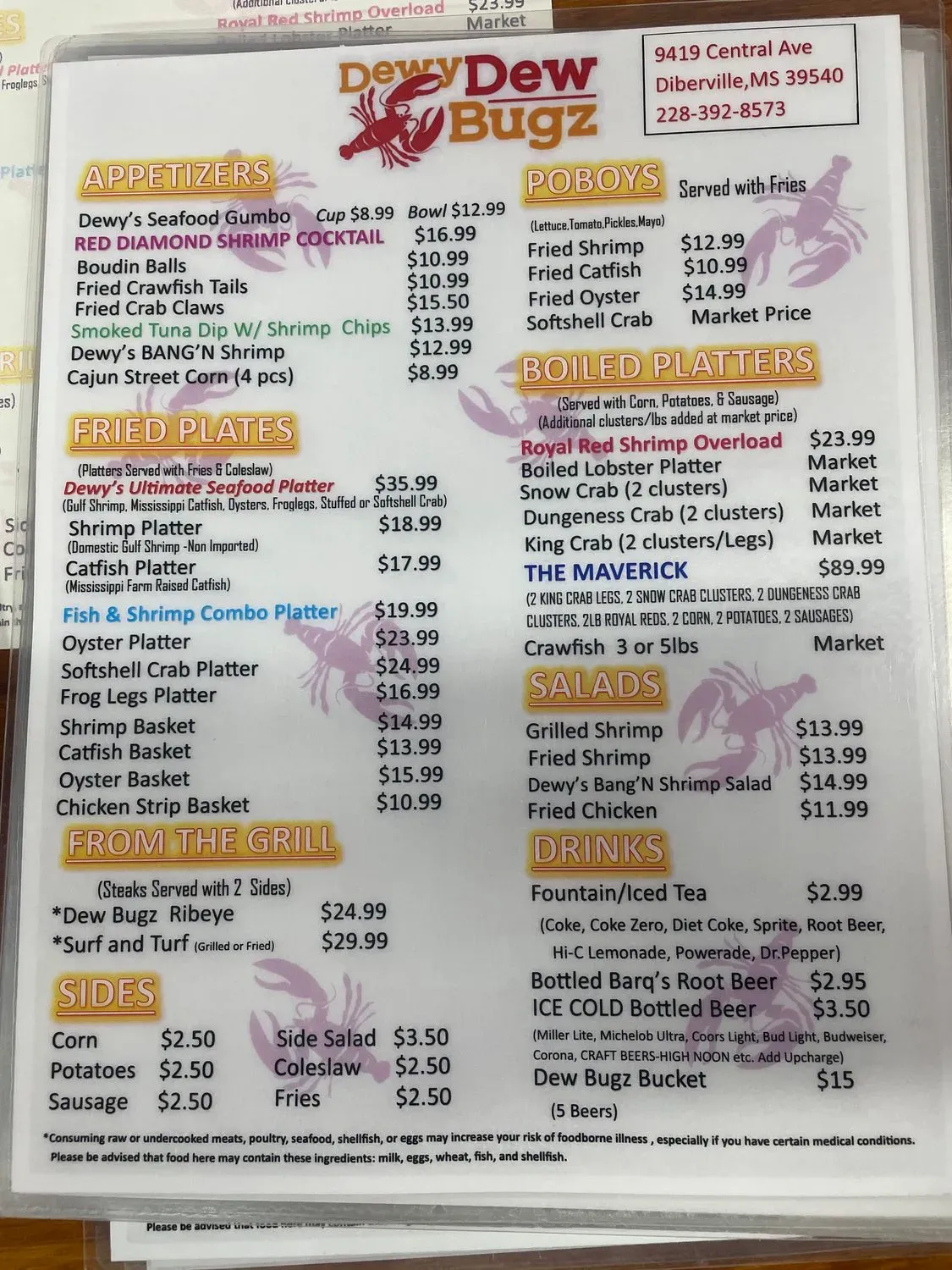 Dewy Dew Bugz Seafood Market & Restaurant Menu | D'Iberville, MS | Checkle