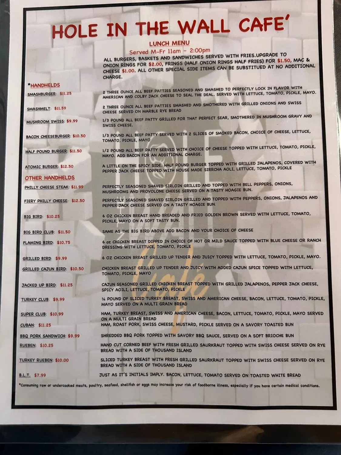 Hole In The Wall Cafe, LLC Menu | Oak Ridge, TN | Checkle